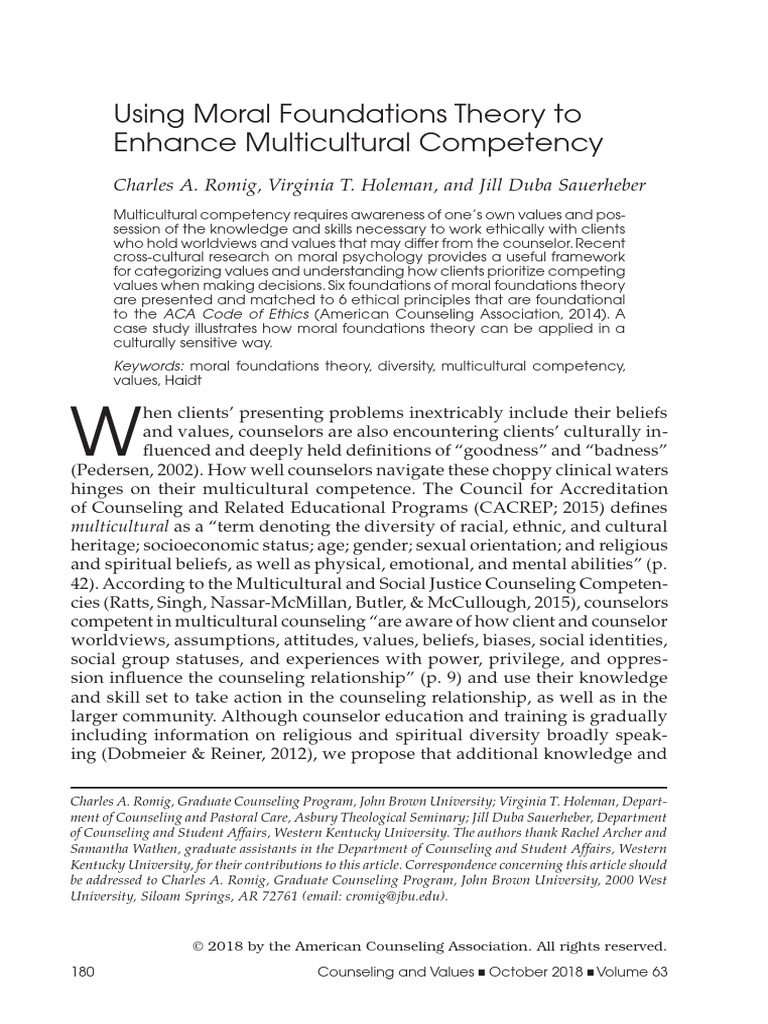 Using Moral Foundations Theory To Enhance Multicultural Competency | PDF