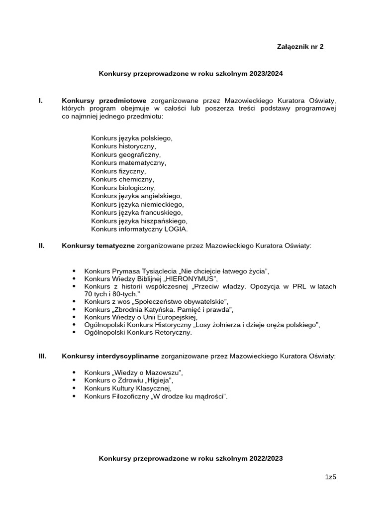 Zalacznik NR 2 Konkursy Organizowane Przez MKO | PDF