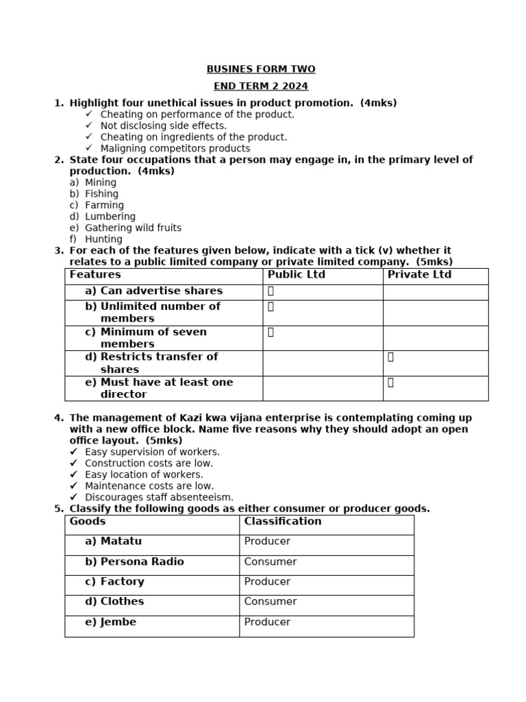 BST Form 2 MS | PDF