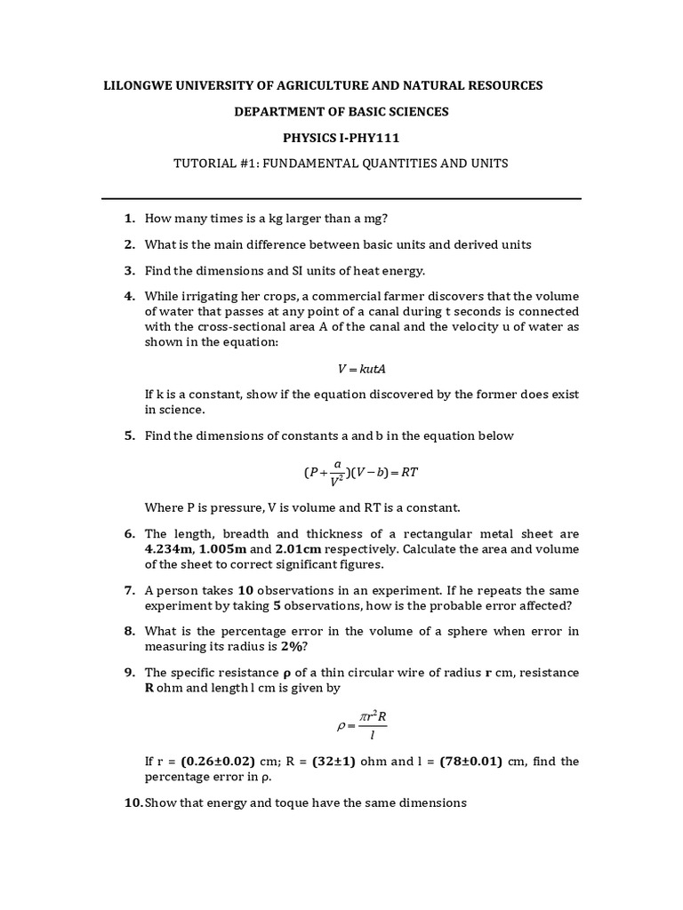 Phy 111 -Tutorial 1 | PDF