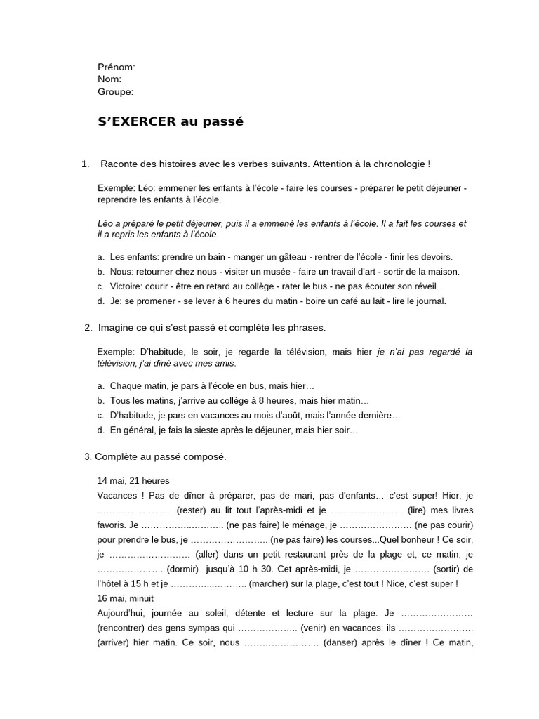 Exercices passé composé et imparfait | PDF