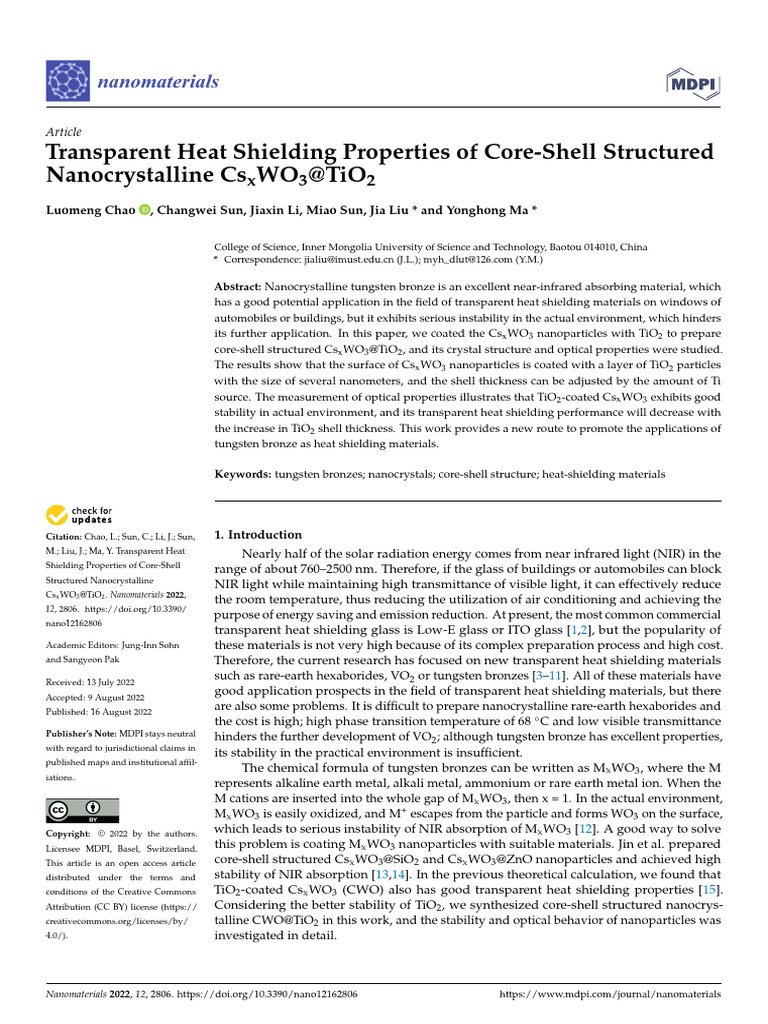 Transparent Heat Shielding Properties of Core-Shel | PDF