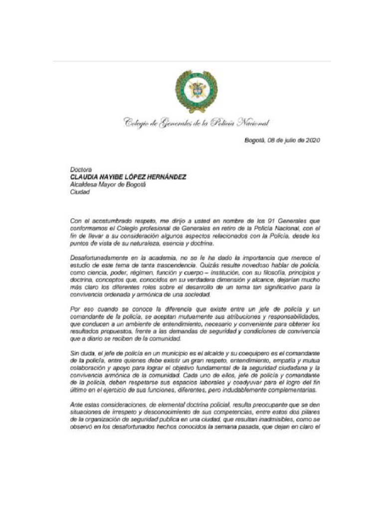 Carta de Los Generales A La Alcaldesa | PDF