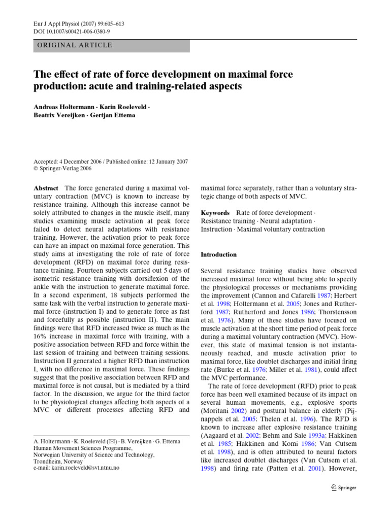 The e Ect of Rate of Force Development On Maximal Force Production ...