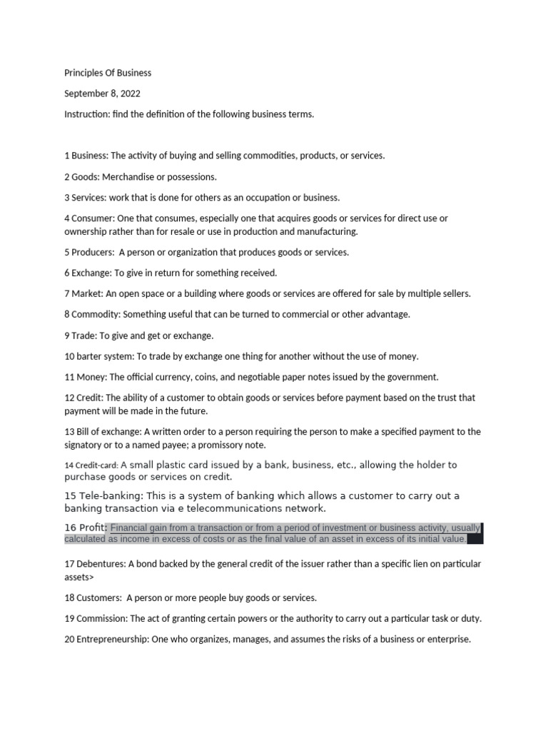 Principles of Business, Business Terms | PDF