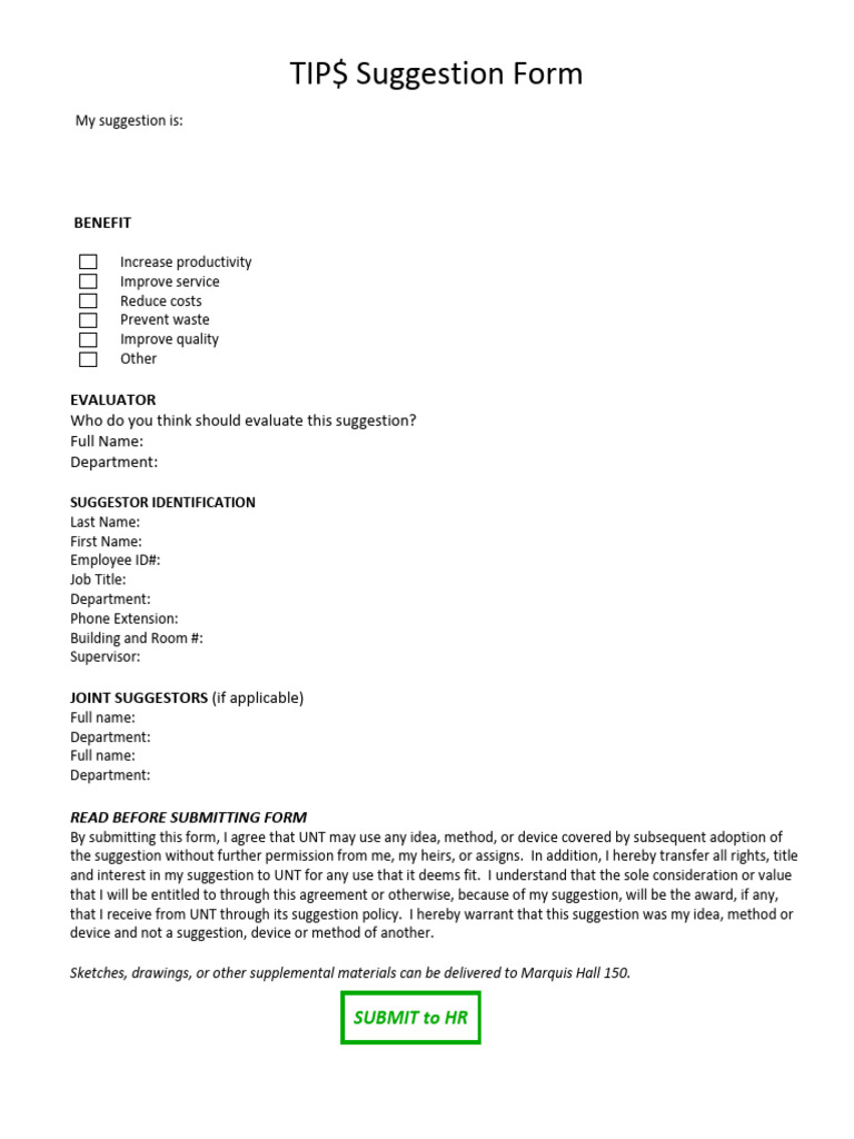TIP$ Suggestion Form | PDF