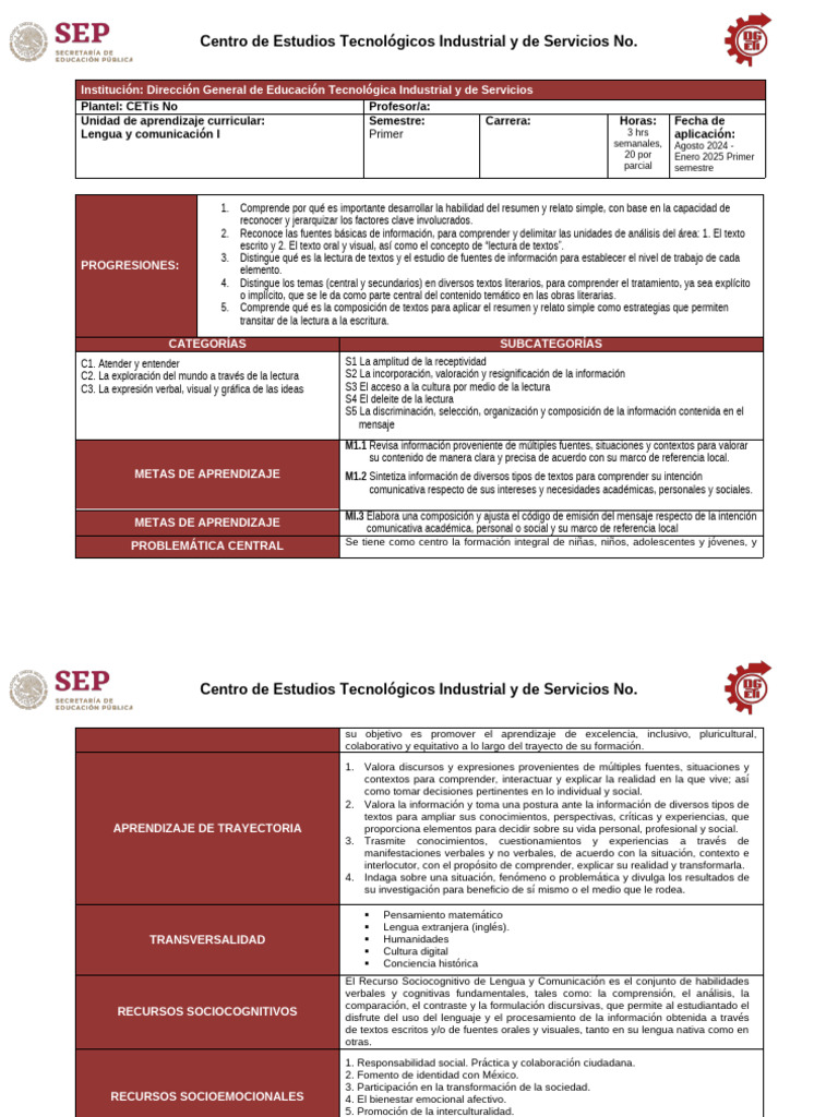 Formato Progresiones LyC I - 1 | PDF