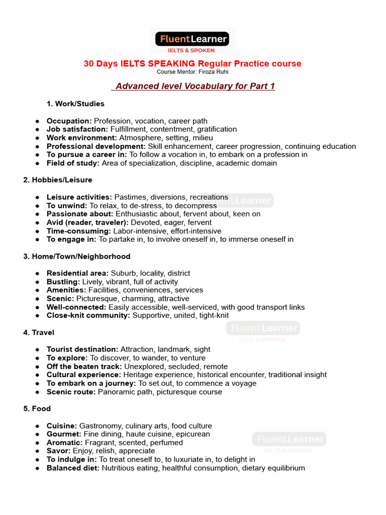 Advanced Level Vocabulary For Part 1 - Bdr9-001 | PDF