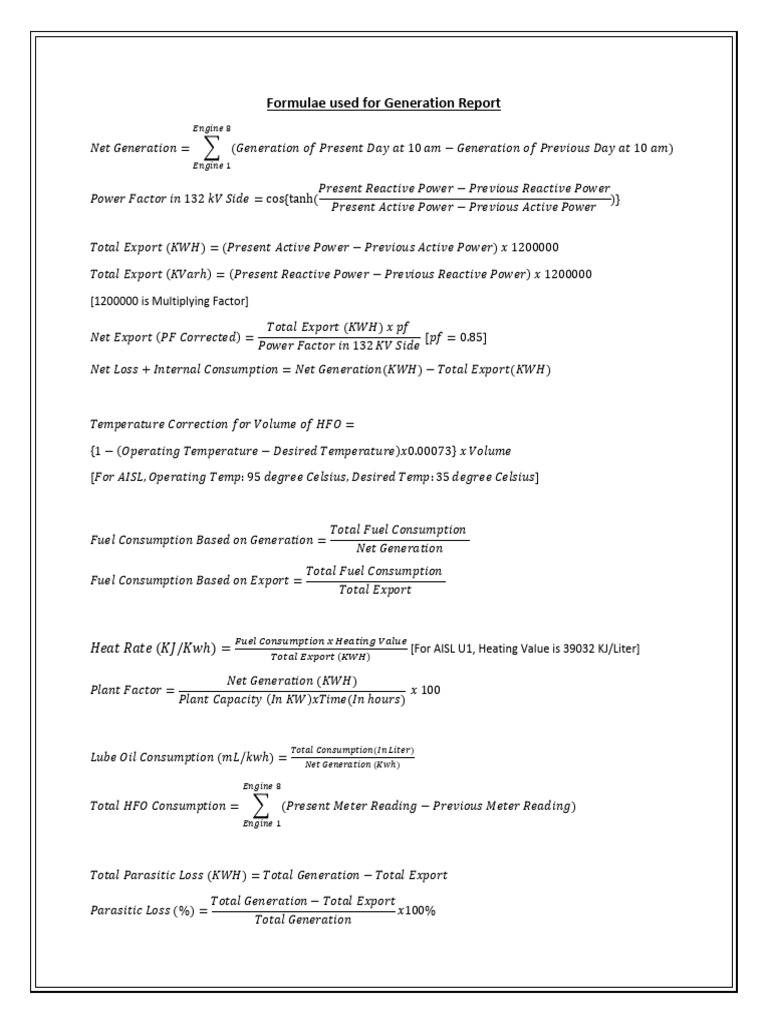 Formula For Generation Report | PDF