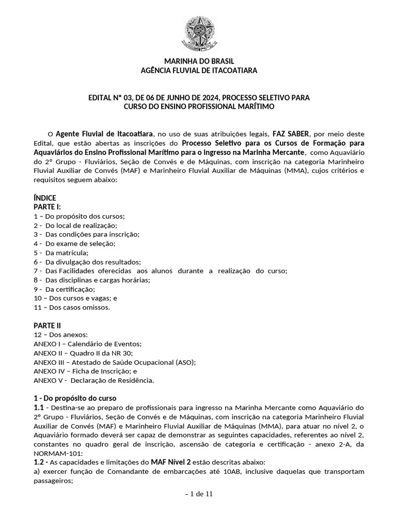 Edital N 03 de de 6 Junho de 2024 - Processo Seletivo para o Curso de Maf-Mma Silves | PDF ...