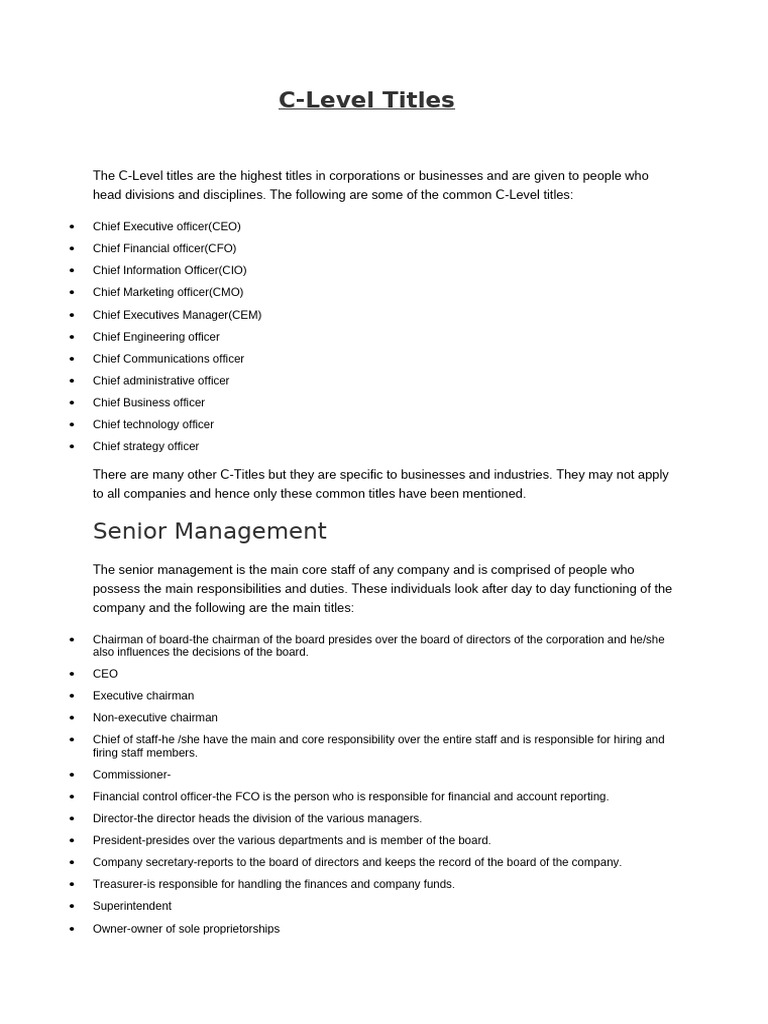 C Level Details | PDF