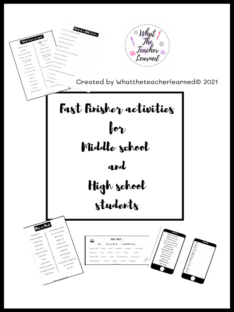 Fast Finisher Activities For Middle School and High School Students | PDF