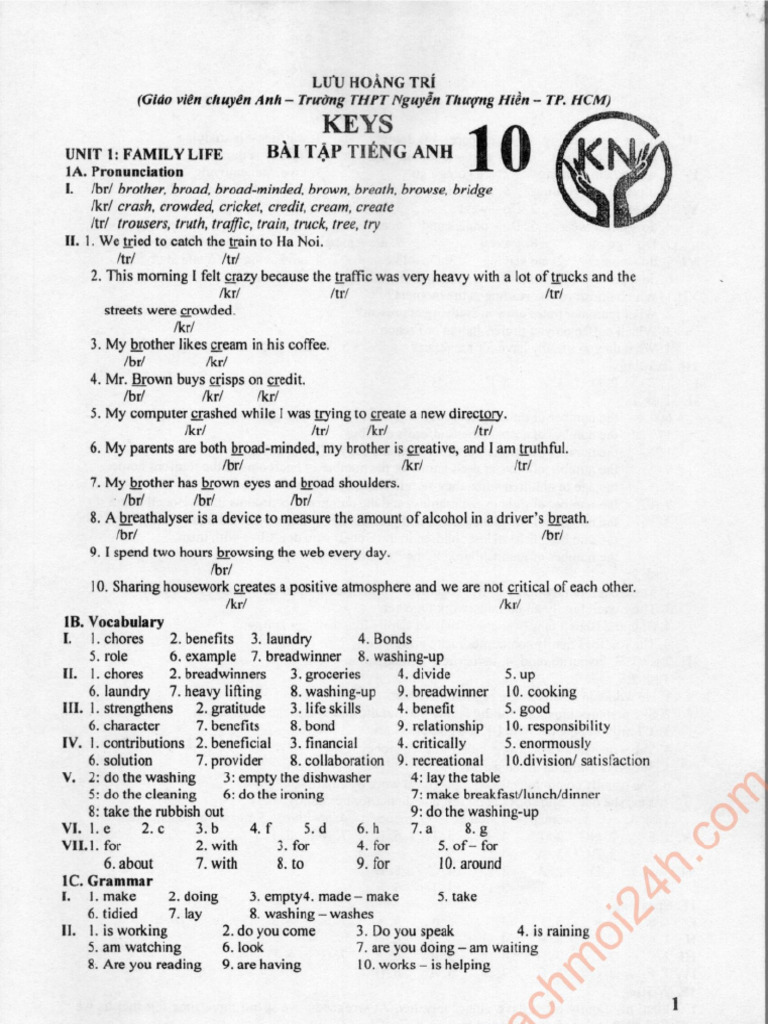 Dap An BT Tieng Anh 10 Luu Hoang Tri | PDF