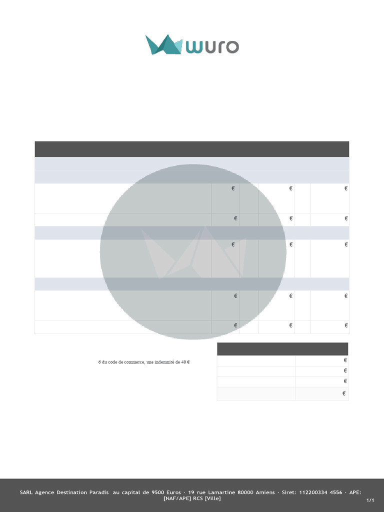 Facture Agence Voyage Modele Wuro | PDF
