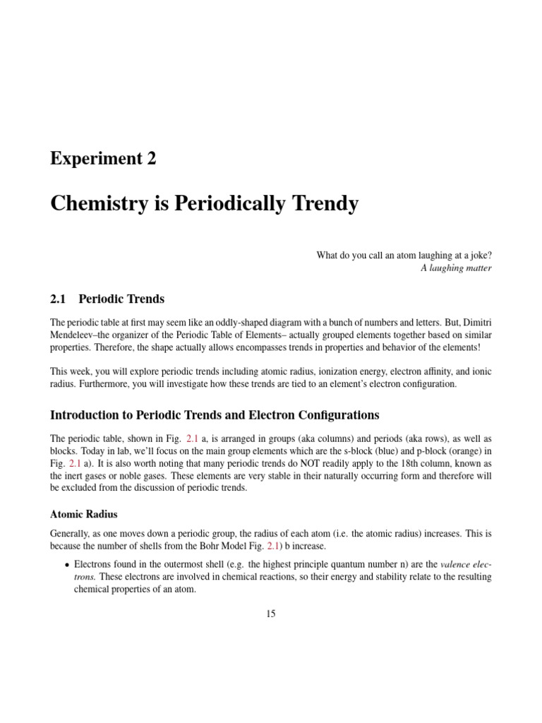 Chemistry 1215 - General Chemistry Periodic Trends | PDF