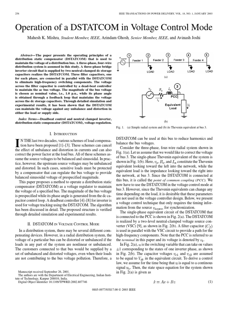 Operation of A DSTATCOM in Voltage Control Mode | PDF | Power Inverter ...