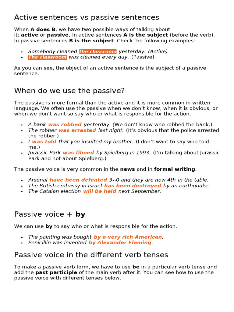 Active Sentences Vs Passive Sentences | PDF