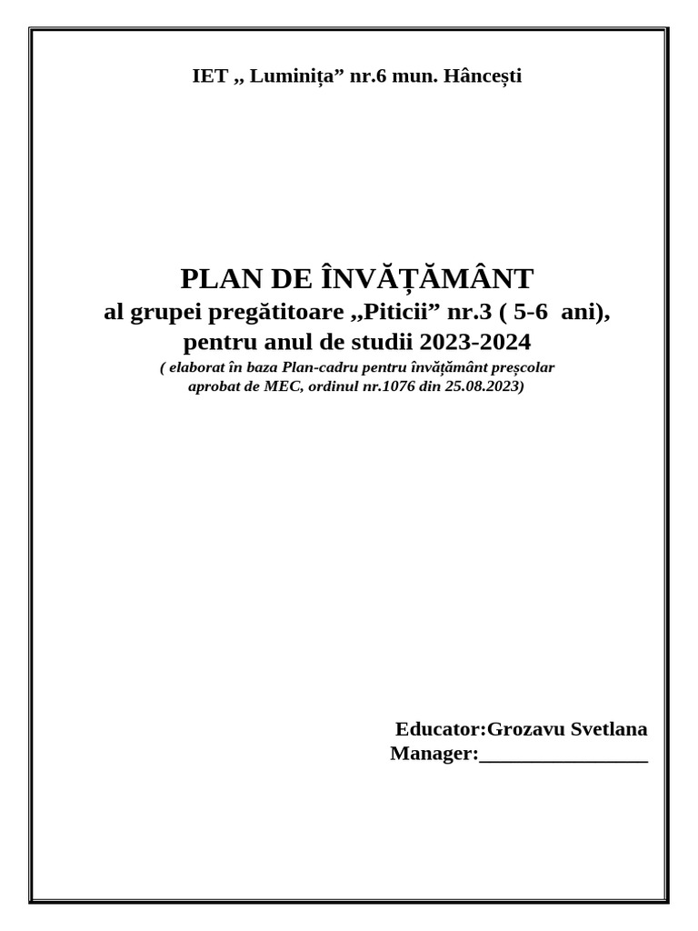 Plan-Cadru Piticii - 2024 | PDF