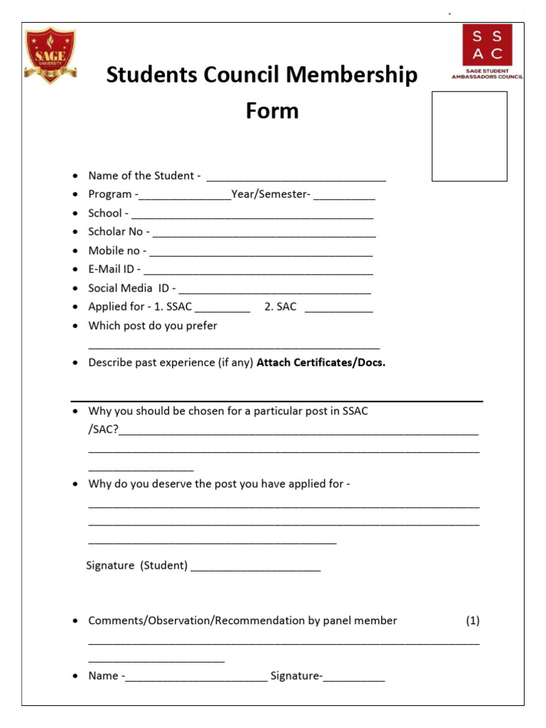 Students Council Membership Form | PDF | Career & Growth | Business