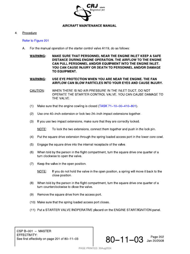 CR700 Manual Operation of The Starter Control Valve | PDF