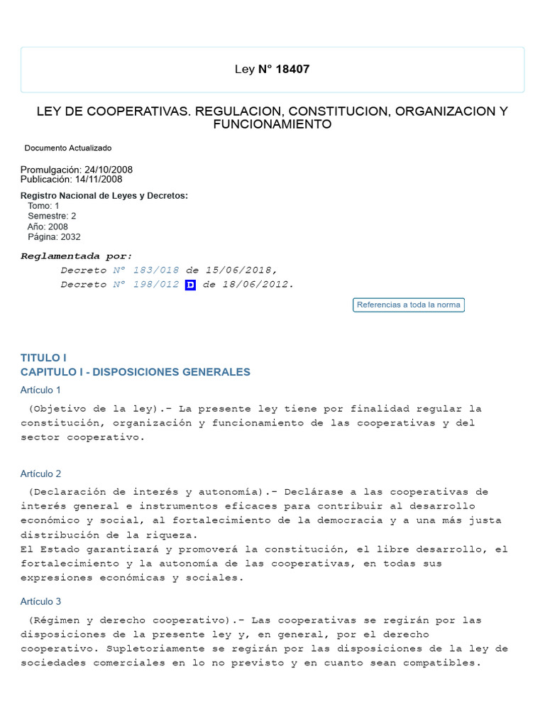 Ley #18407 - Cooperativas | PDF