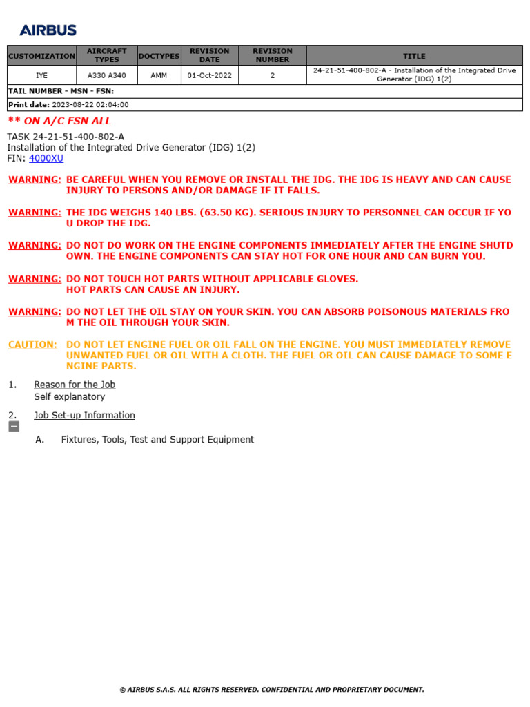 A330 AMM 24-21-51-400-802-A - Installation of the Integrated Drive ...