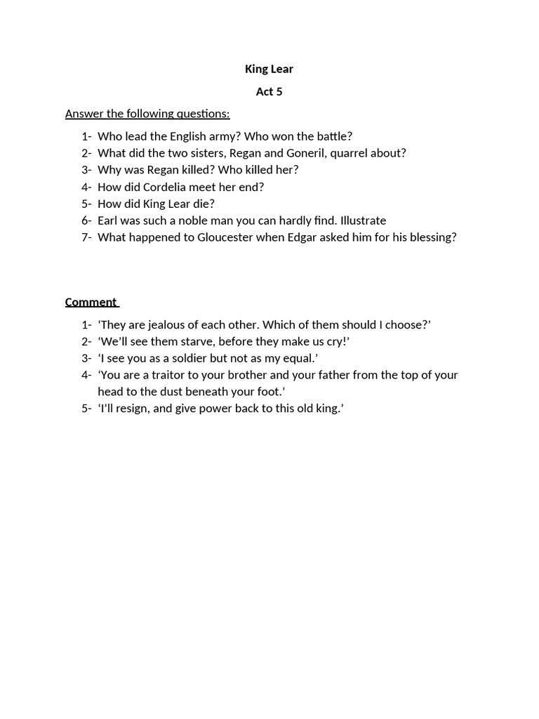 King Lear Act 5 | PDF