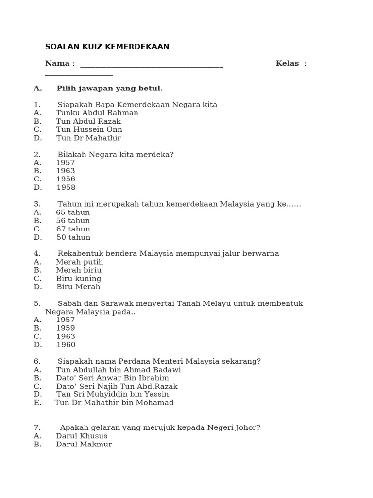 Soalan Kuiz | PDF