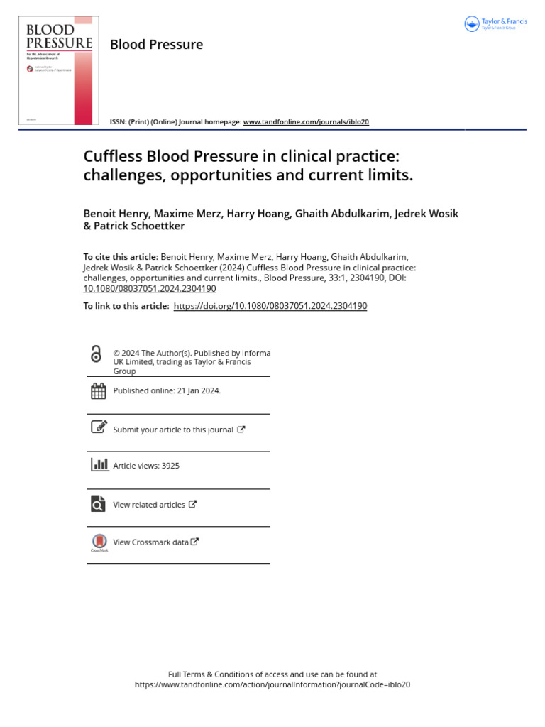 Cuffless Blood Pressure in Clinical Practice Challenges Opportunities ...