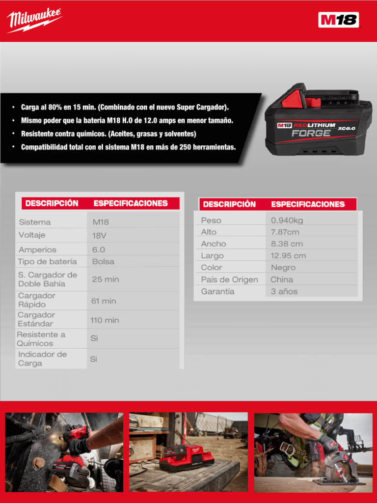 Ficha Tecnica - Batería Forge M18 6.0XC | PDF