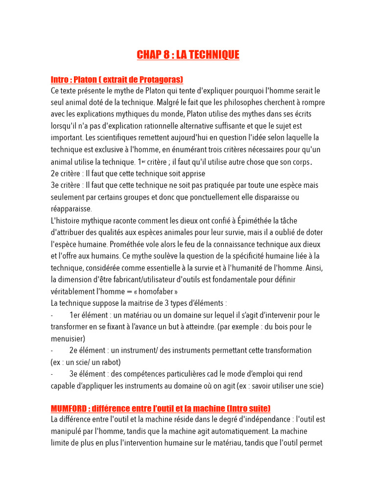 Chap Technique Philo Fiche de Révisions | PDF