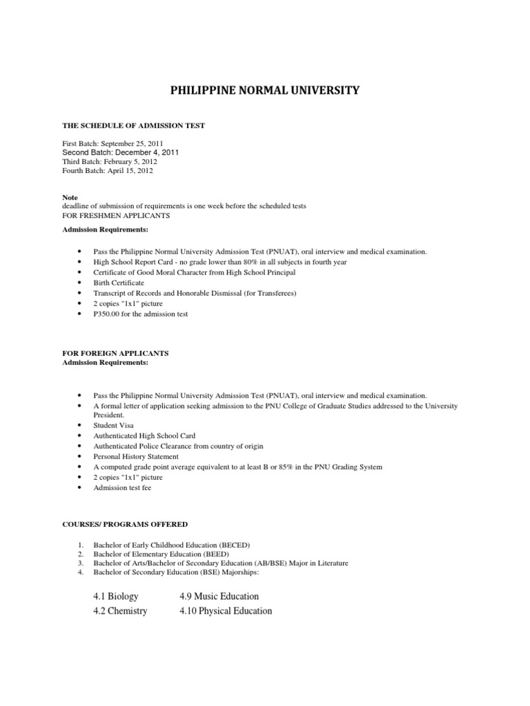 Philippine Normal University | PDF | University And College Admission ...