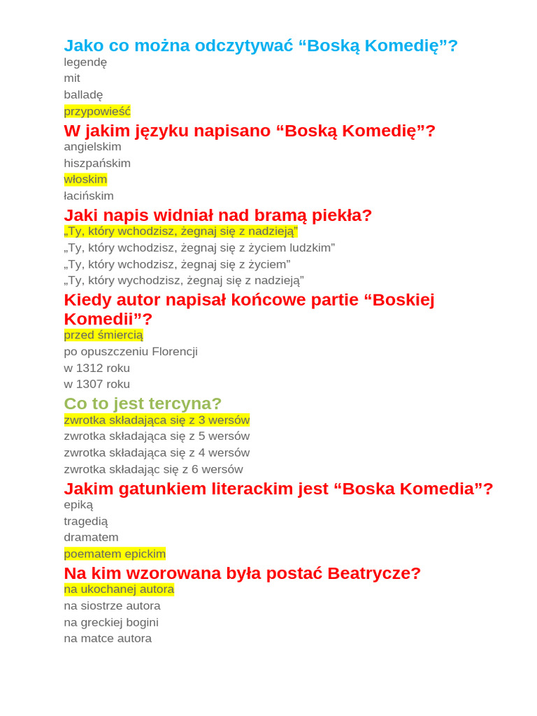 Boska Komedia Test | PDF