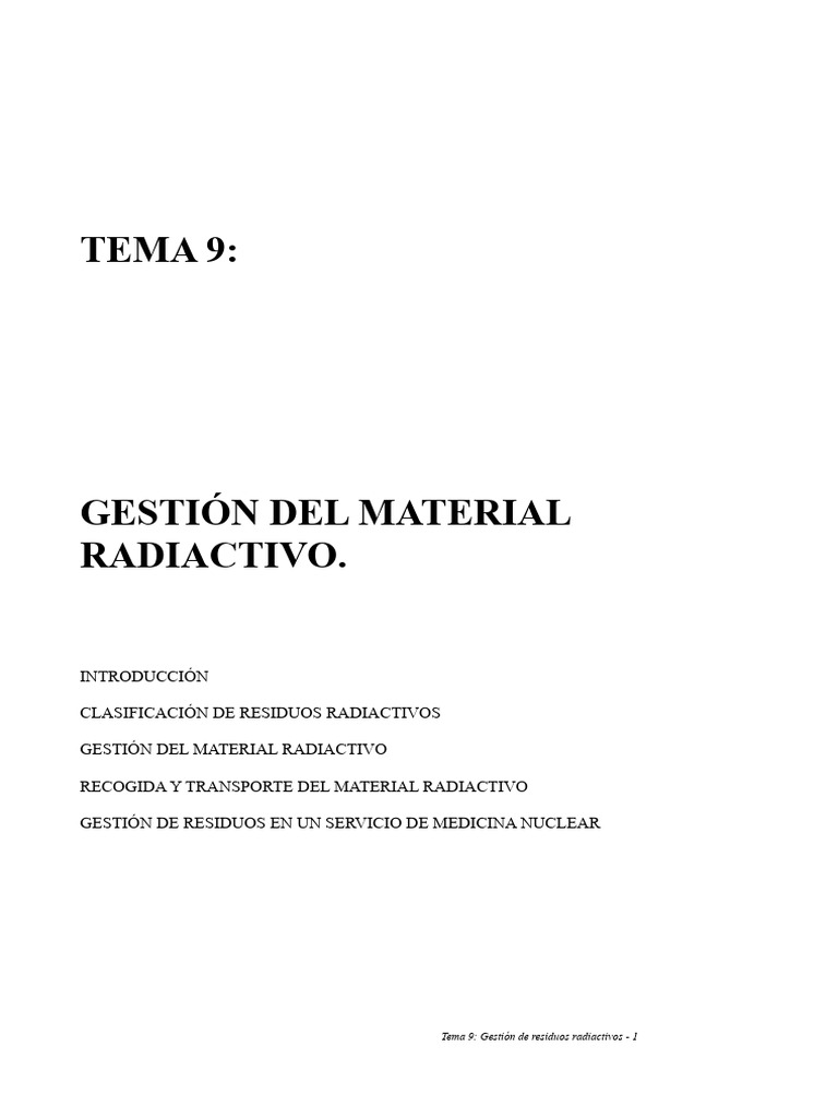 Tema 9 - Gestión Del Material Radiactivo | PDF