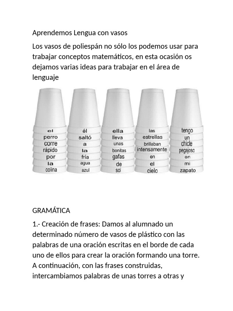 Aprendemos Lengua Con Vasos | PDF | Artes del Lenguaje y Comunicación ...