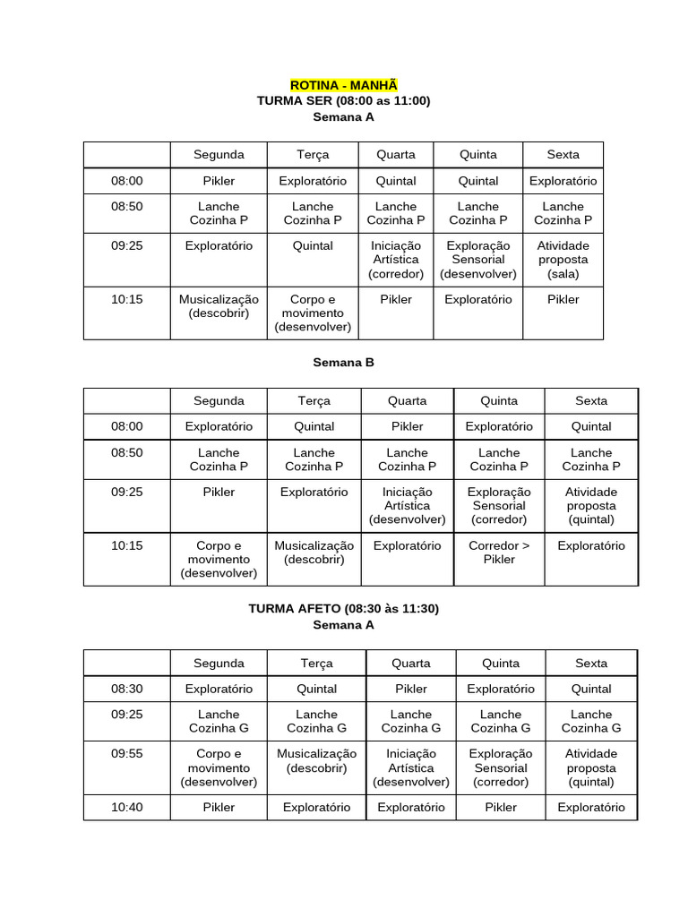 Rotina Manhã 2024.1 | PDF
