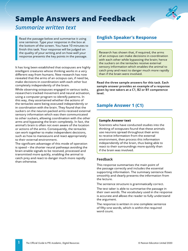 Sample Answers and Feedback Summarize Written Text | PDF