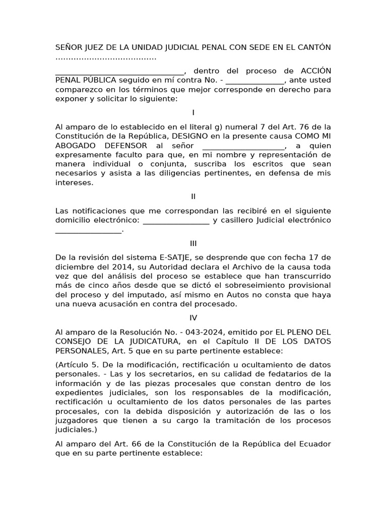 Modelo de Escrito de Solicitud de Ocultamiento de Datos Del Satje | PDF ...