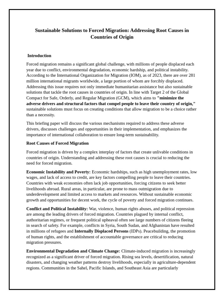 Sustainable Solutions To Forced Migration | PDF