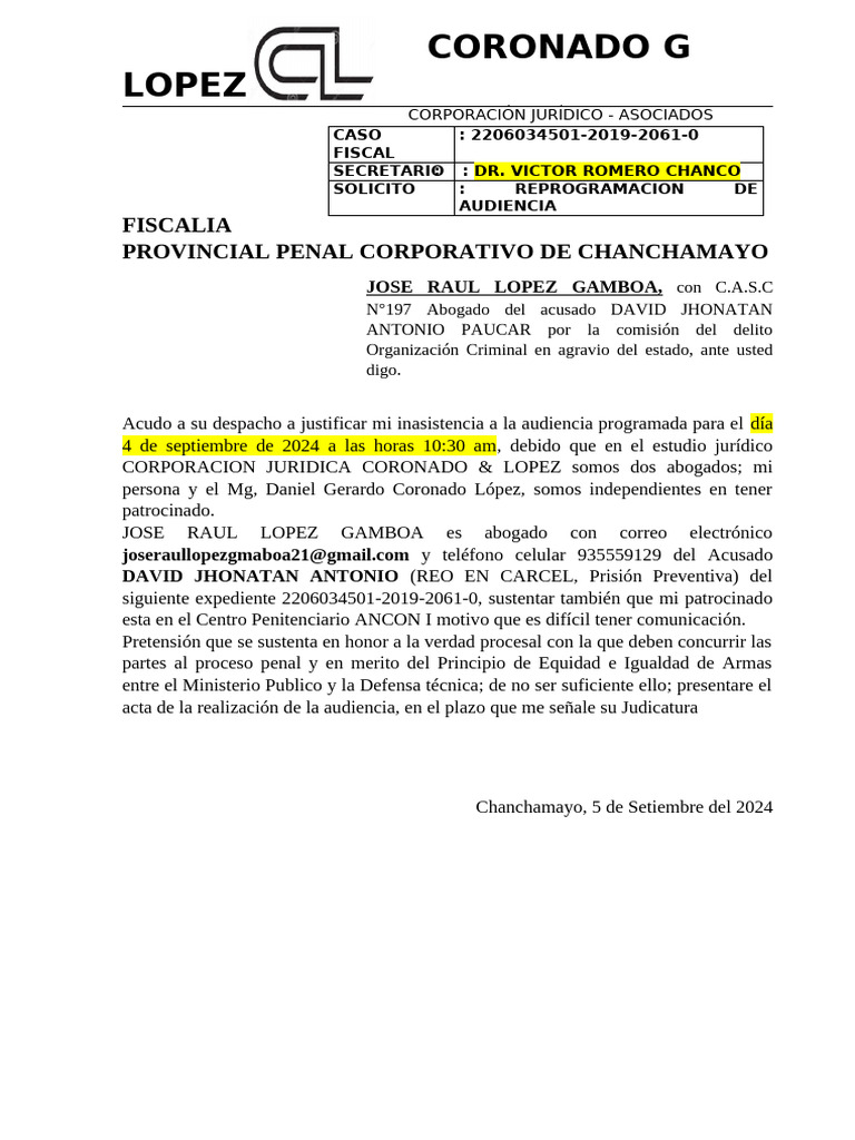 Solicito Reprogramacion Penal | PDF