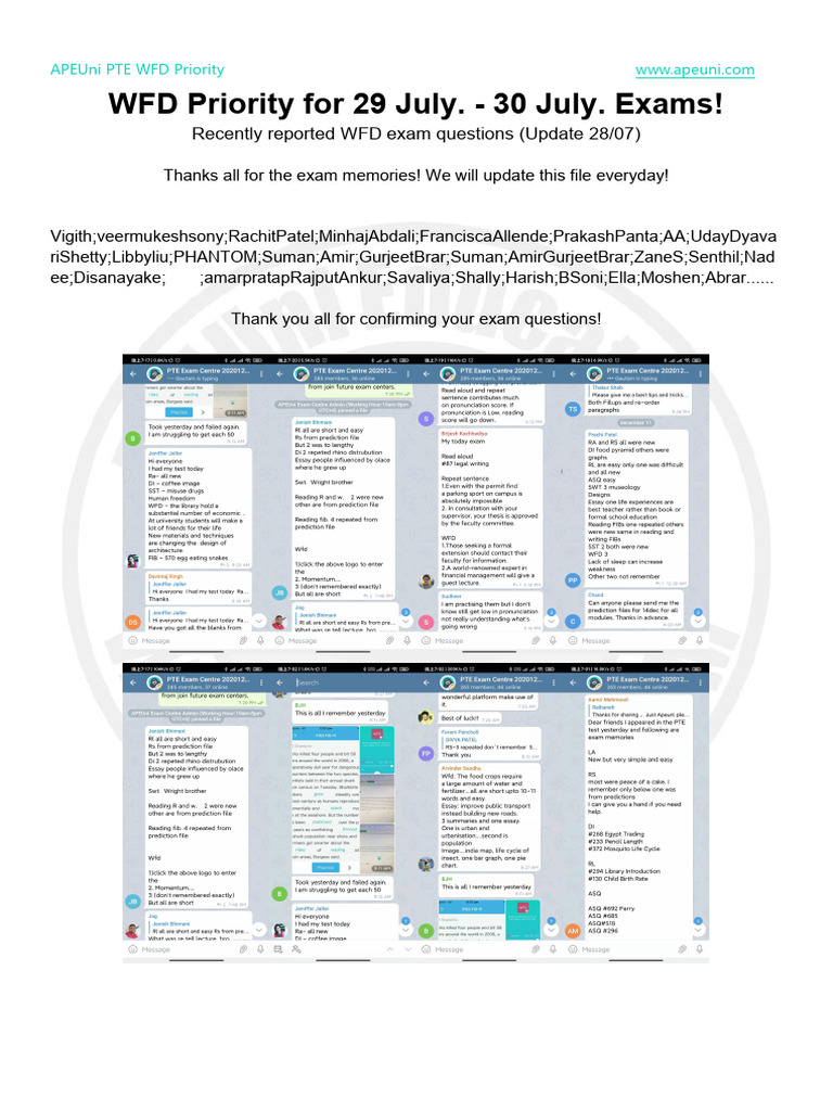 WFD Priority For 29th July - 30th July Exams | PDF