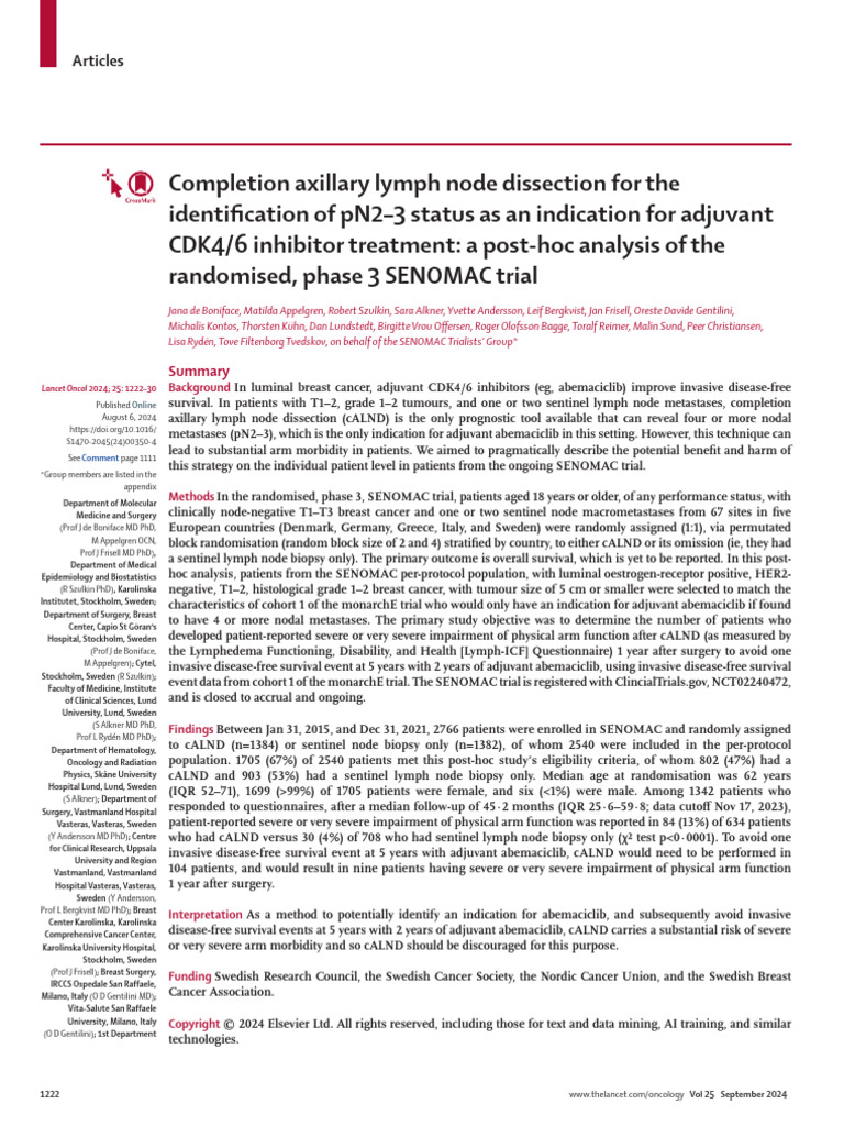 Completion Axillary Lymph Node Dissection For The Pdf