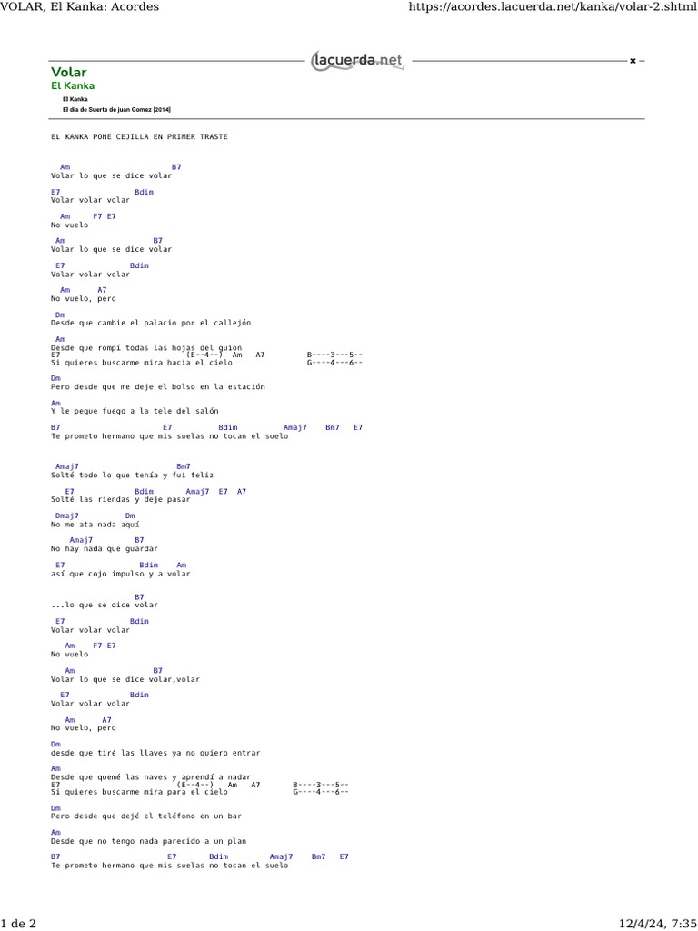 VOLAR, El Kanka Acordes | PDF
