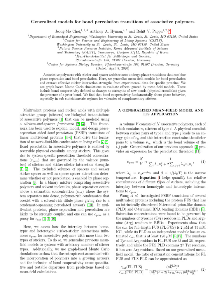 Generalized models for bond percolation transitions of associative polymers | PDF
