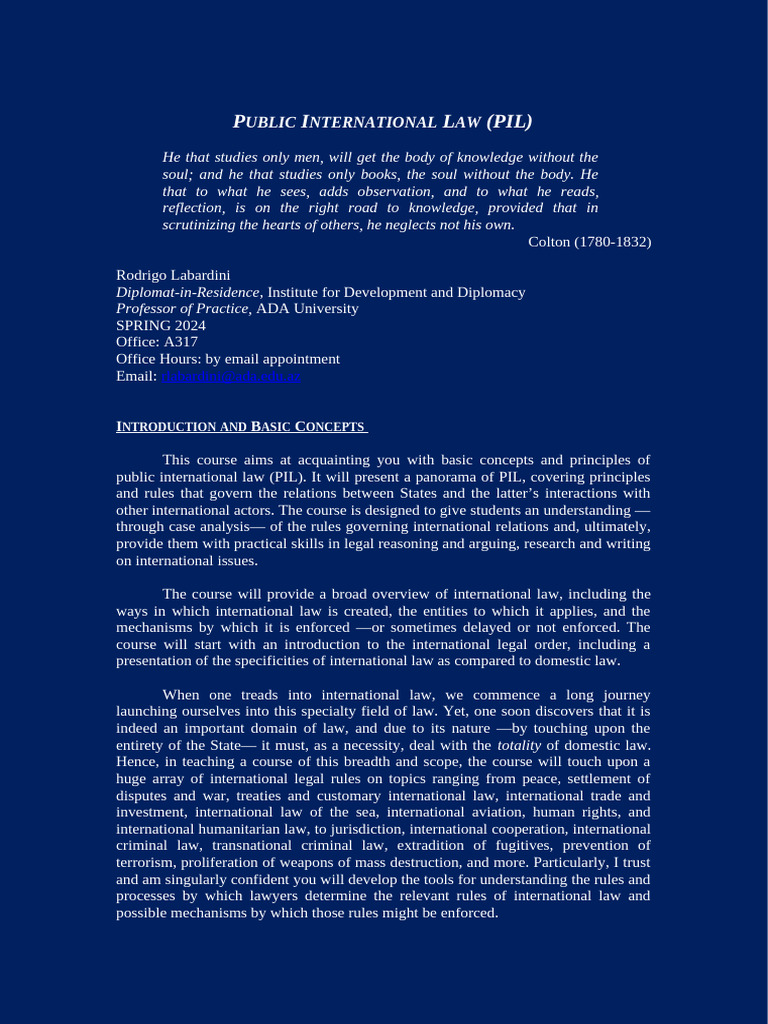 Syllabus - PIL - 2024 - Bachelors - Primavera - RL - 01 | PDF