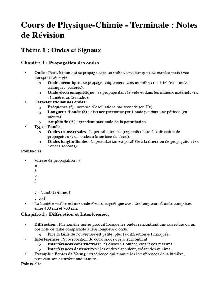Fiche Physique-Chimie Terminale | PDF