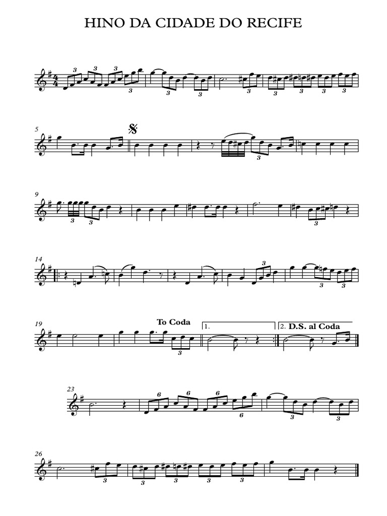 HINO DO RECIFE - Saxofone Tenor 2 | PDF