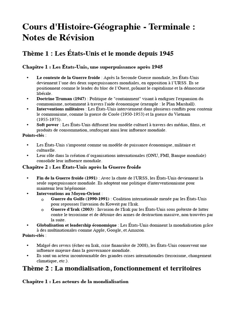 Fiche Histoire Terminale | PDF