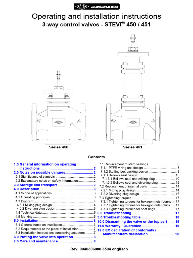 9.9.1 Operating and Installation Instructions For 3 Way Valve | PDF