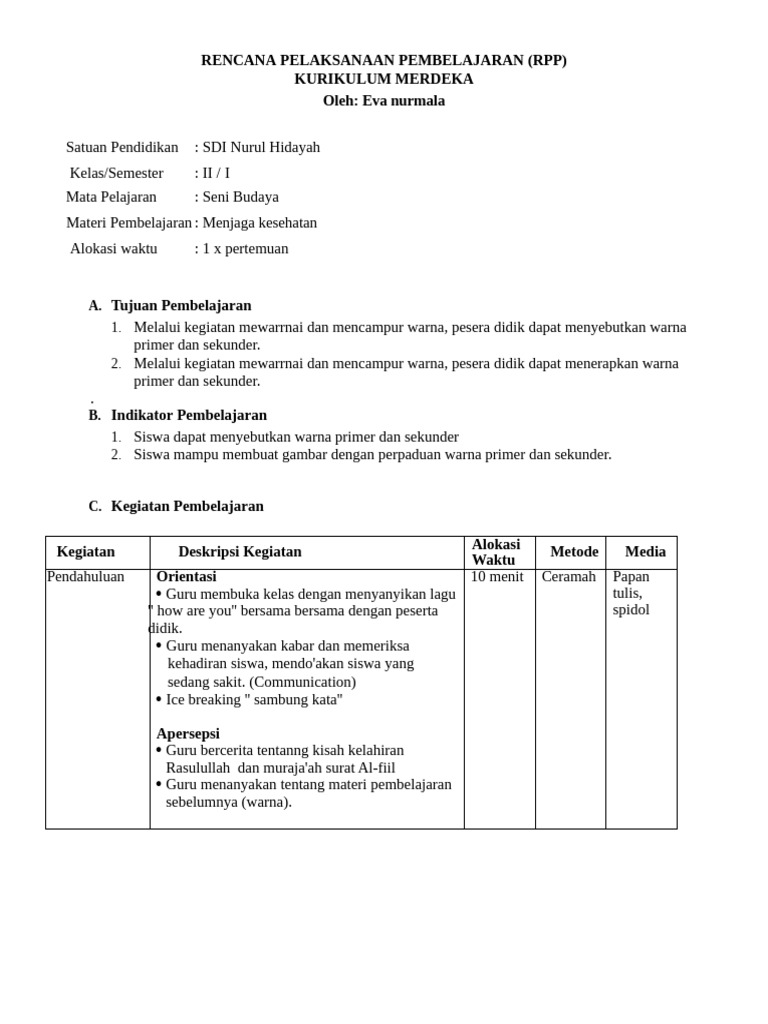 RPP SBDP Warna | PDF